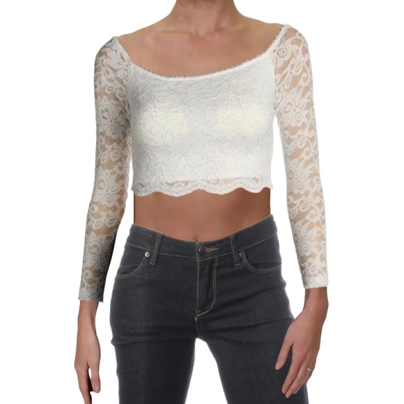 Teeze Me | Tops | Nwt Teeze Me Ivory Lace Gold Metallic Long Sleeve ...